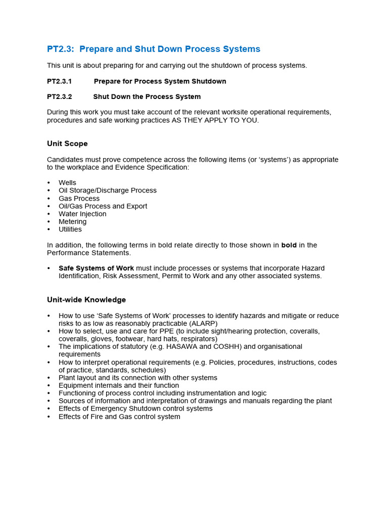 Prepare and Shut Down Process Systems | PDF | Occupational Safety And ...