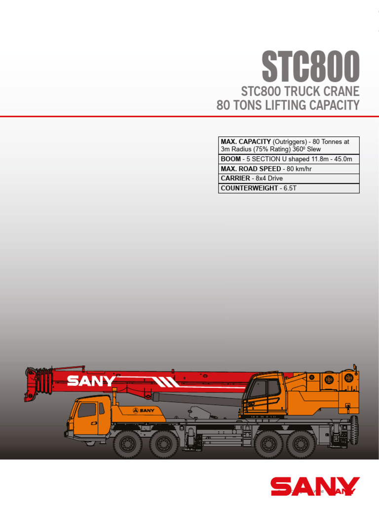 Load Chart Sany STC800 | PDF | Crane (Machine) | Transmission (Mechanics)