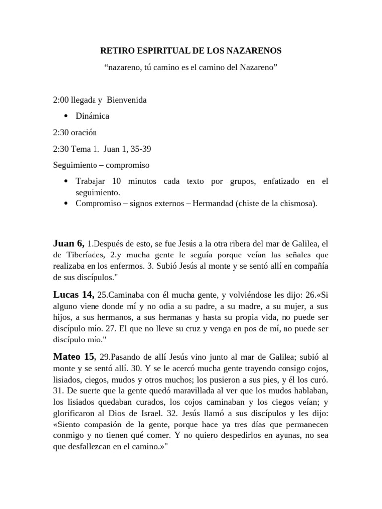 Retiro Espiritual de Los Nazarenos y Consagración | PDF