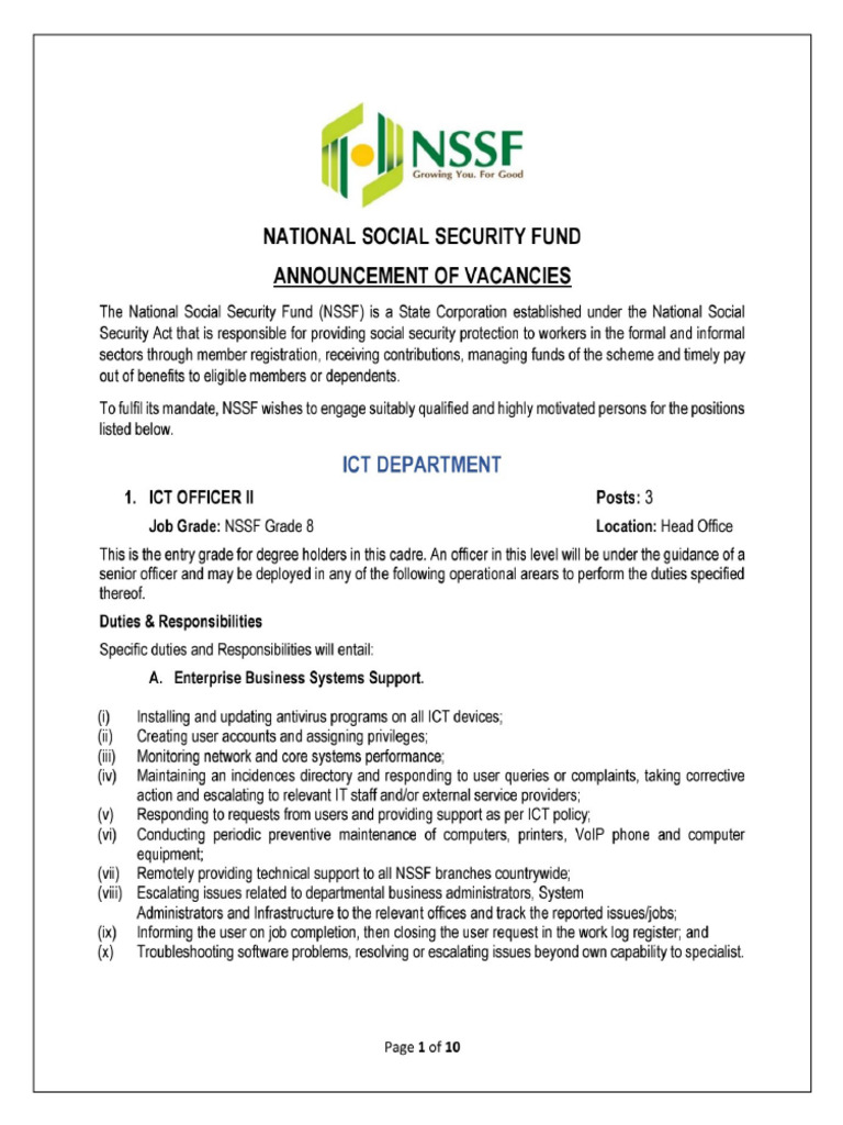 NSSF Vacancies Advert Aug 2024 | PDF
