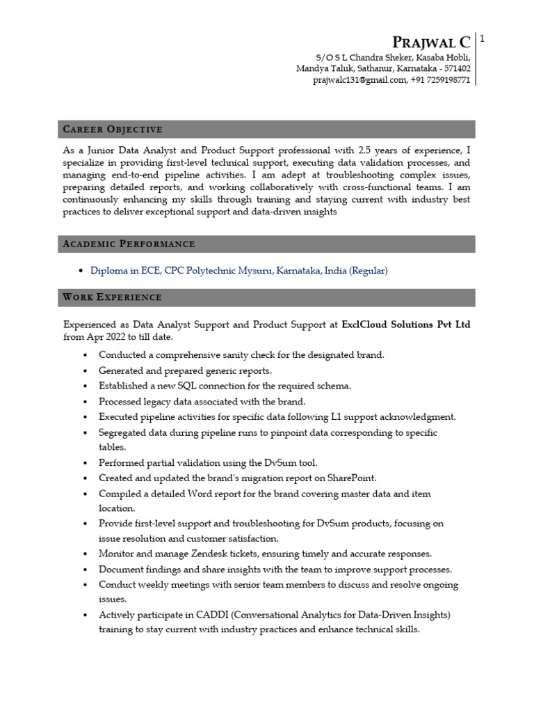 Prajwal Prod Support Resume | PDF | Computing | Information Technology Management