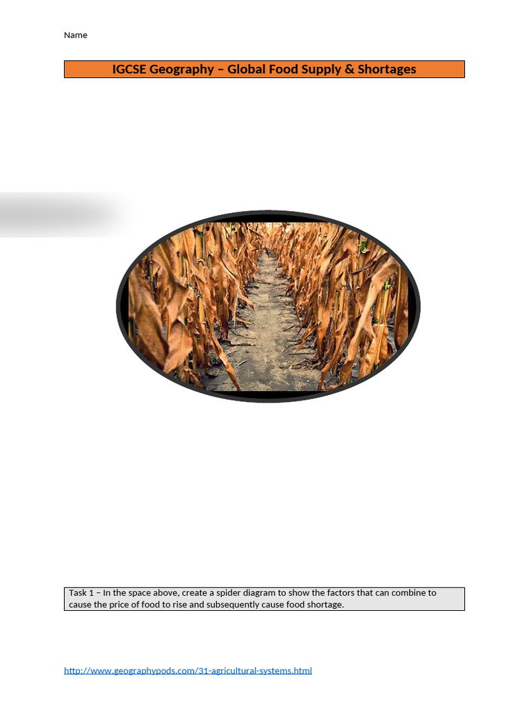 Igcse Geography Food Shortages Worksheet 2022 | PDF