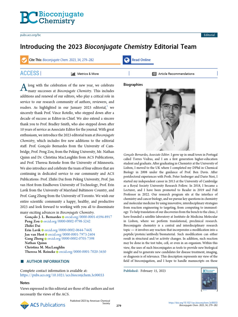 Bernardes Et Al 2023 Introducing the 2023 Bioconjugate Chemistry ...