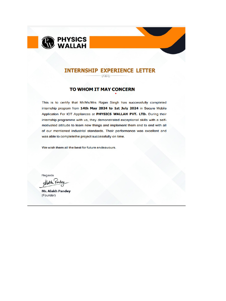 Internship Offer Letter | PDF