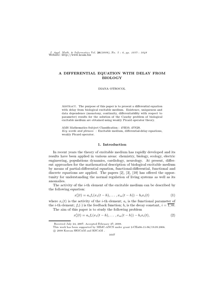 A Differential Equation With Delay From Biology | PDF