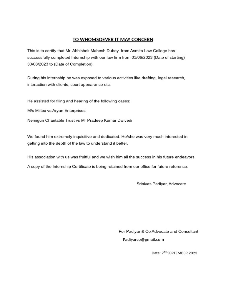 Internship Certificate Format | PDF