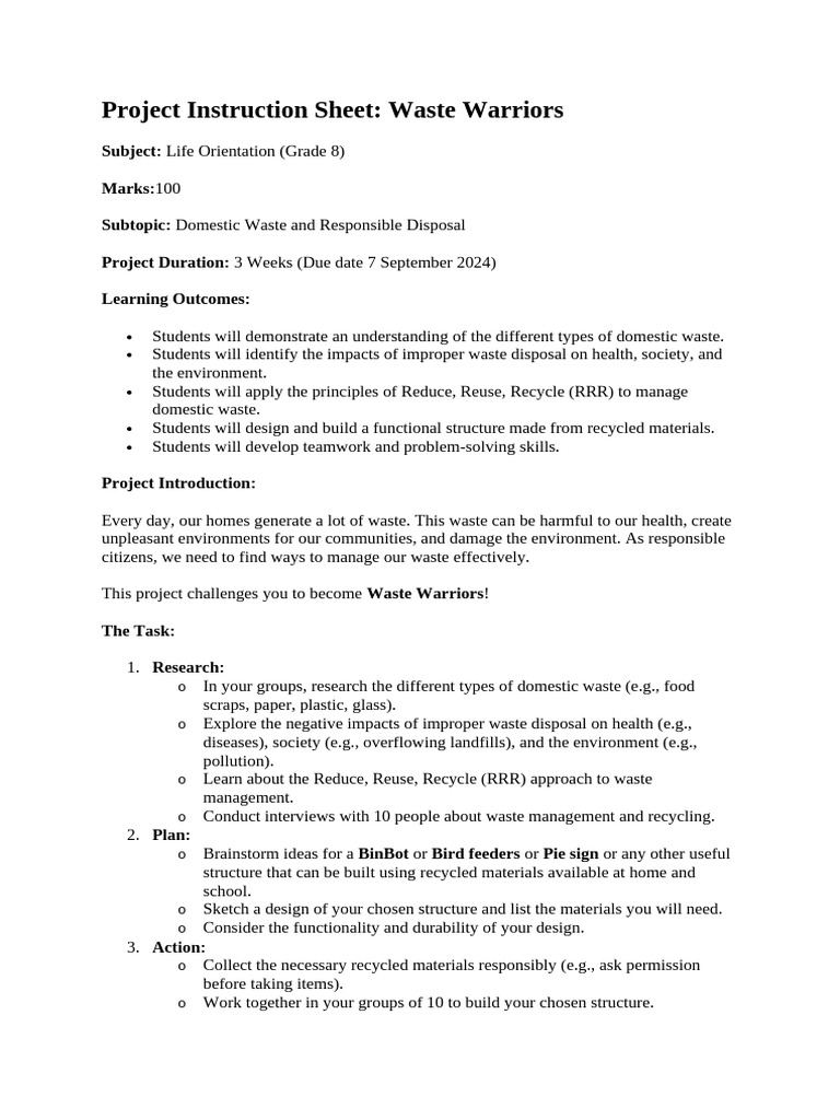 Project Instruction Sheet - Docx LO 8 | PDF