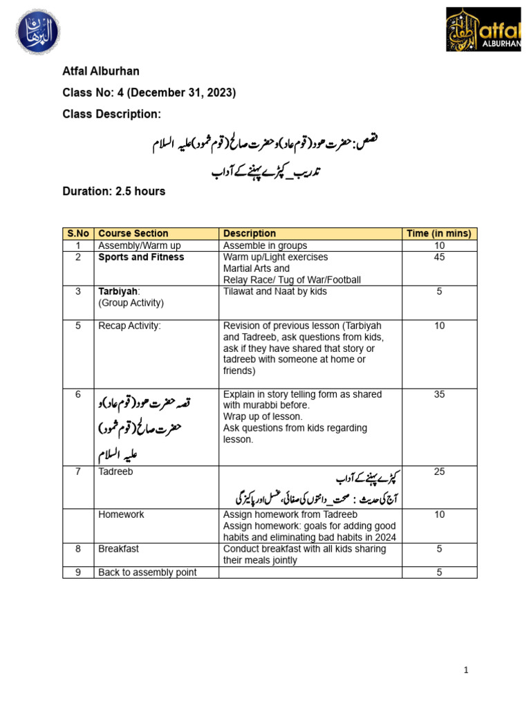 Class 4 Schedule | PDF