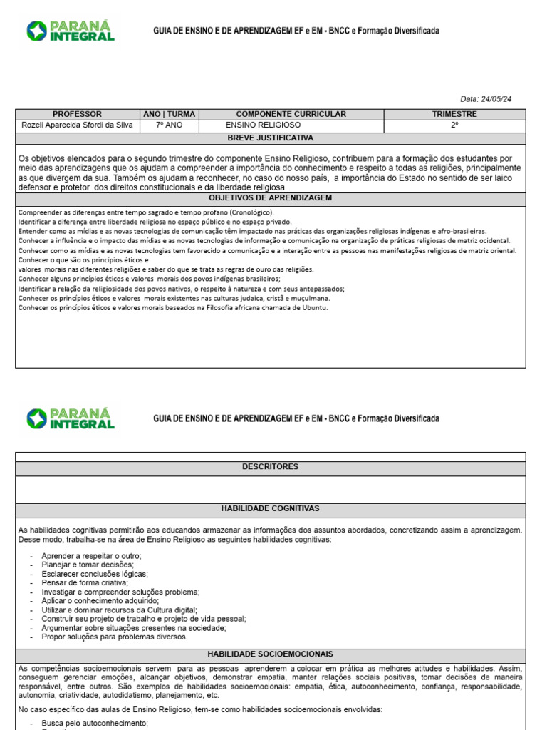 Cópia de Gea 2º Tri Ensino Religioso 7º Ano 2 Tri.do.Docx | PDF