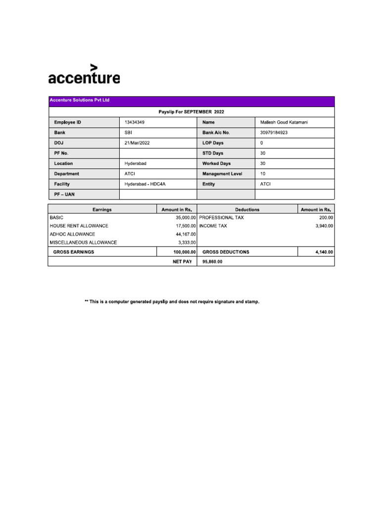 Payslip for Sep_2022 | PDF Payslip for Sep_2022 | PDF