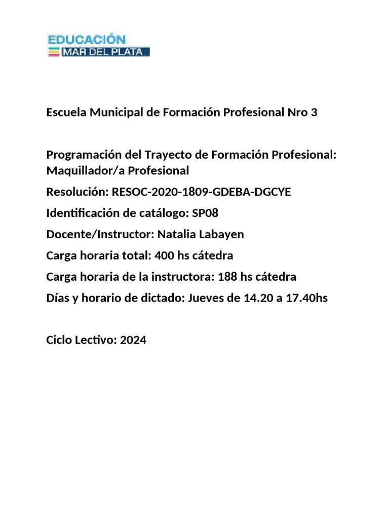 Programación Maquillador Profesional Fp3 2024 | PDF