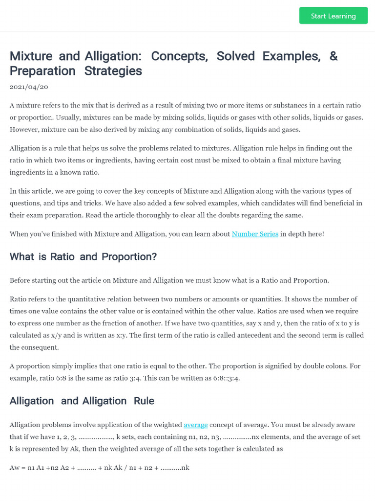 Maths Mixture And Alligation 307a771d Pdf