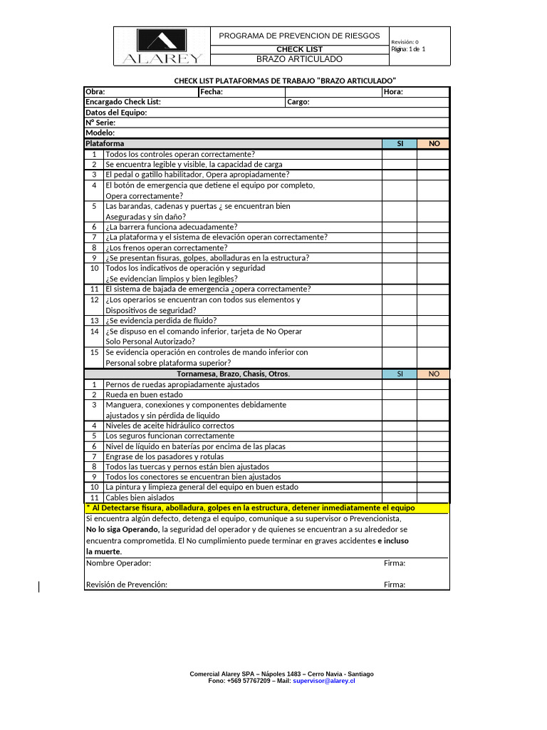 Check List Brazo Articulado | PDF