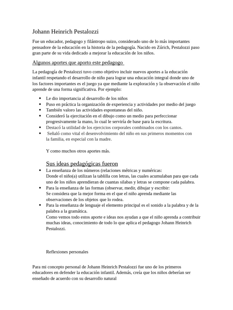 Johann Heinrich Pestalozzi | PDF