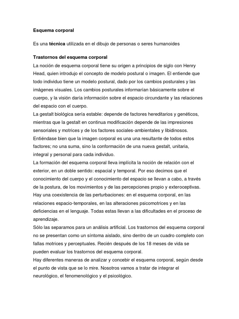 Esquema Corporal | Descargar gratis PDF | Percepción | Conocimiento