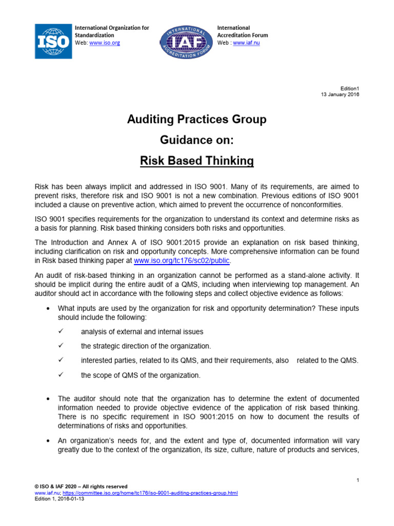 ISO-TC 176-TF - APG-RiskBasedThinking | PDF