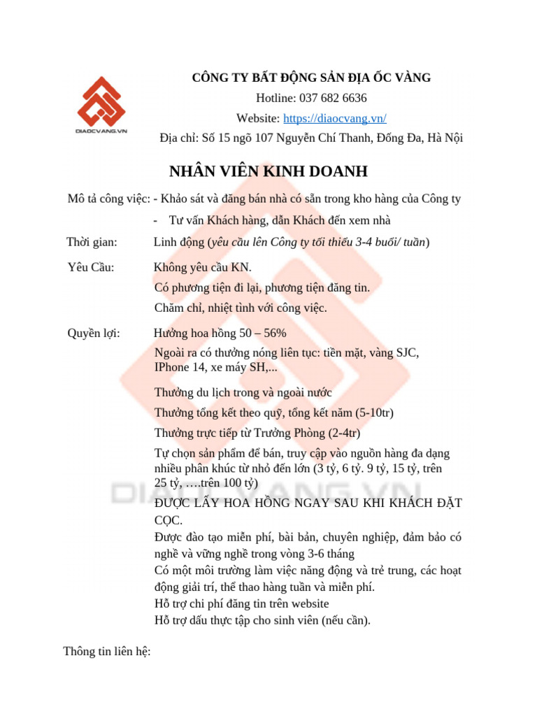 JD Chuyên Viên Kinh Doanh DOV | PDF