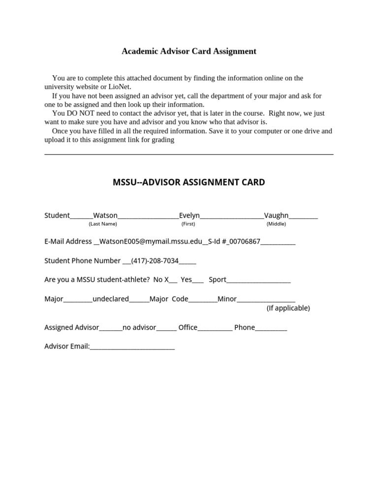 Academic Advisor Card Assignment Online | PDF