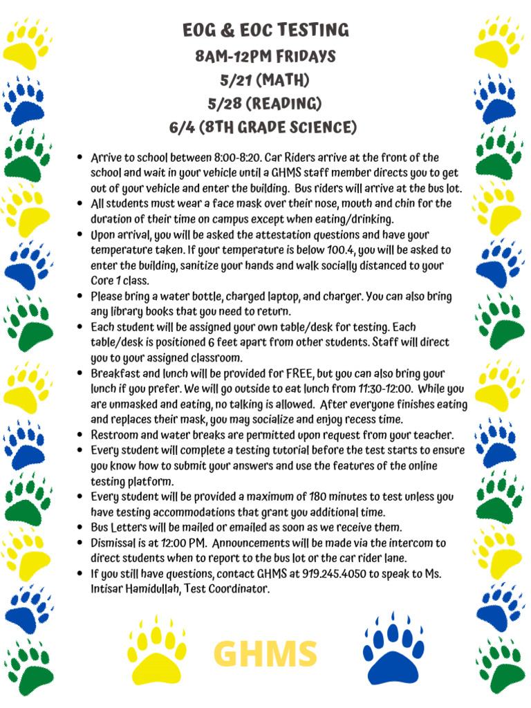 Virtual Students EOG EOC Testing Info Sheet | PDF