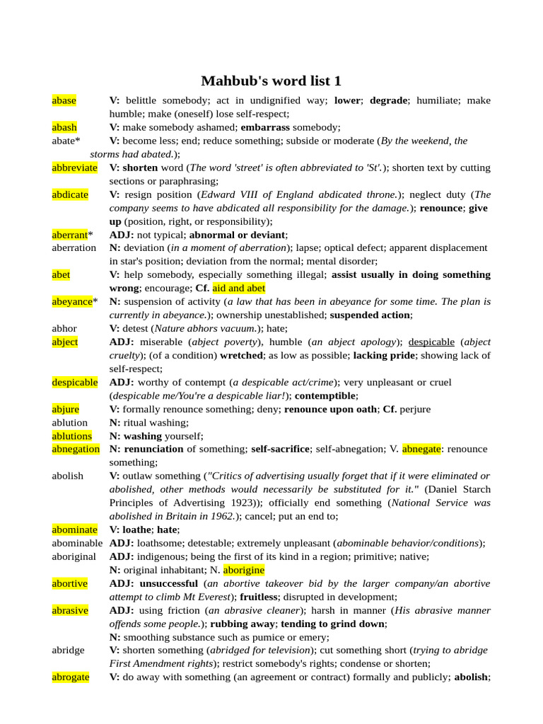 Mahbub's Word List | PDF