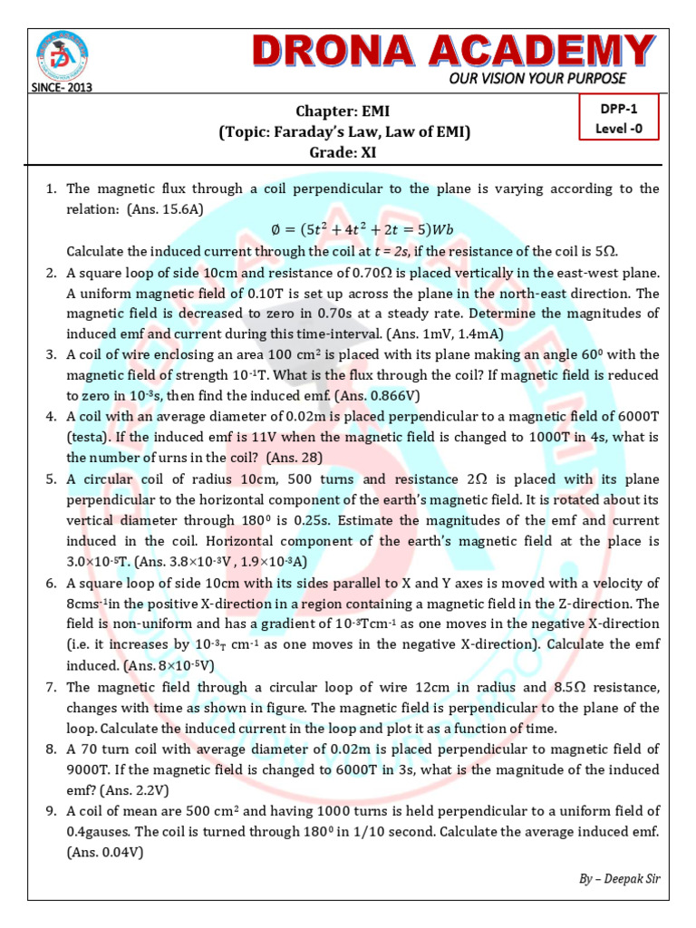 Electromagnetic Induction - XII - DPP-1, Level - 0 | PDF
