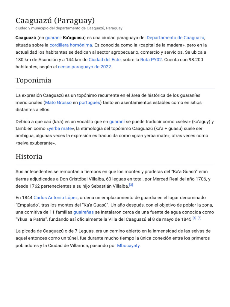 Caaguazú (Paraguay) - Wikipedia, La Enciclopedia Libre | PDF