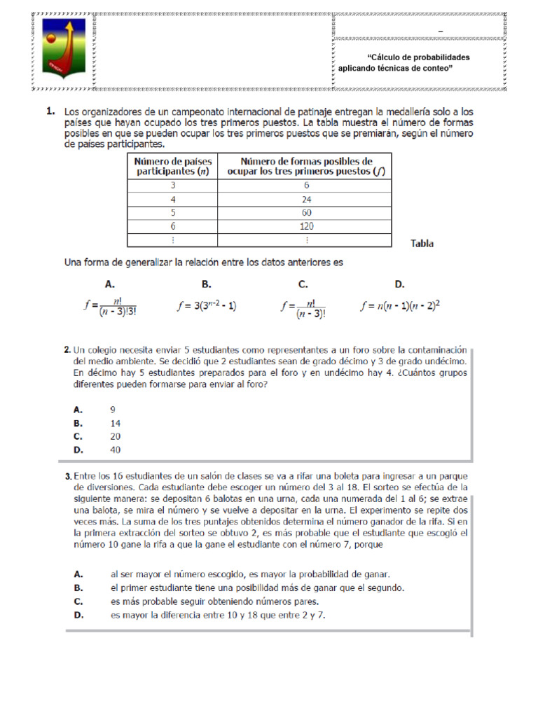GUÍA 3. ESTADÍSTICA 11° Cálculo de Probabilidades Aplicando Técnicas de Conteo | PDF