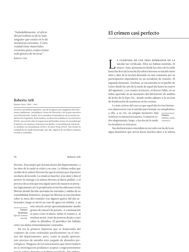 Un Crimen Casi Perfcto. Arlt | PDF | Novela negra, policíaca y suspenso