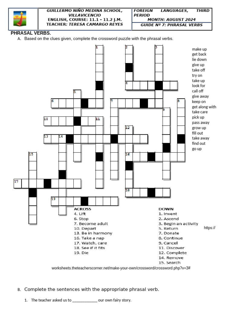 Phrasal Verbs Crossword and Exercises | PDF