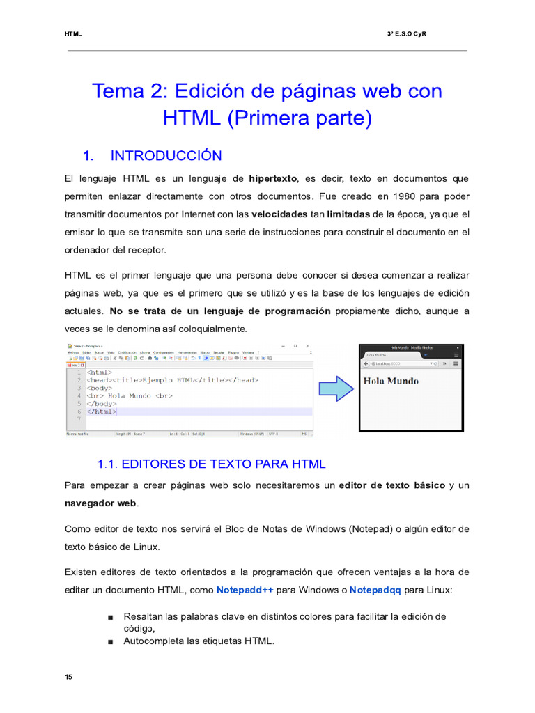 Tema 2 - Edición de Páginas Web Con HTML - 3ESO | PDF