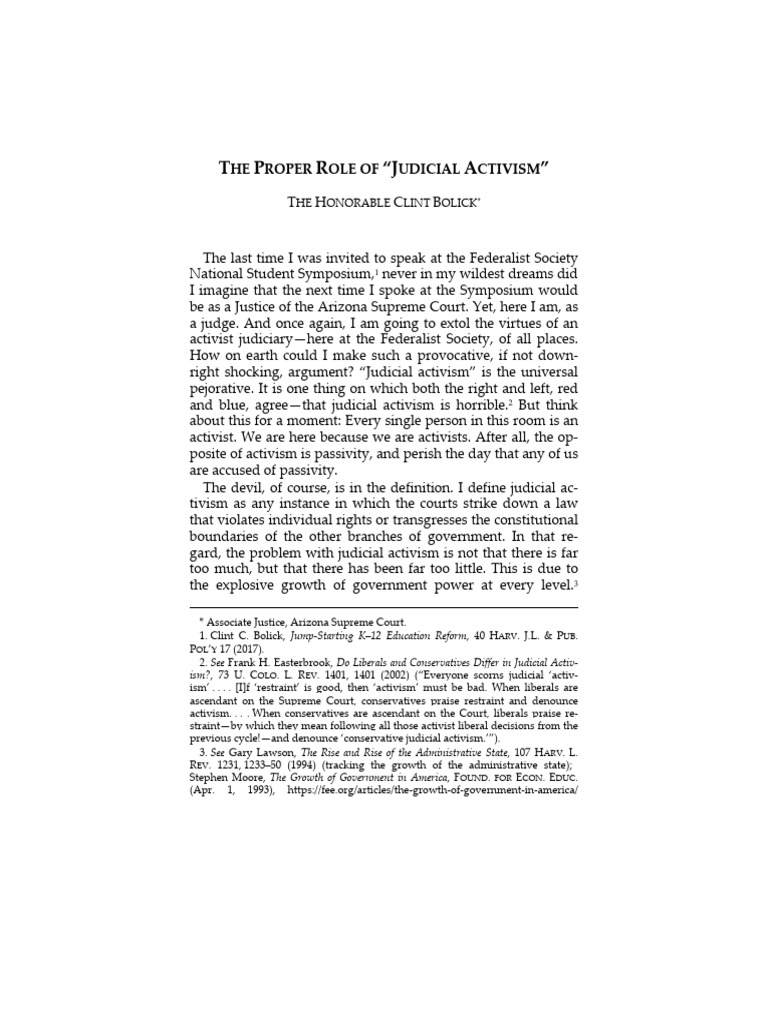 The Proper Role of Judicial A | PDF
