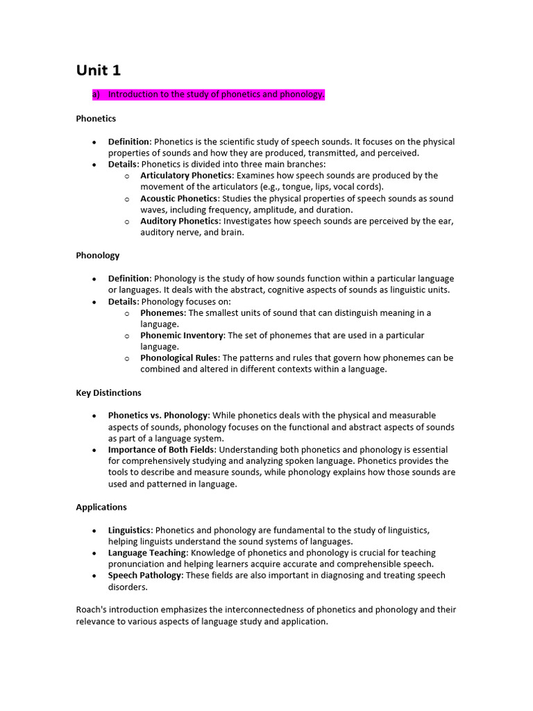 Unit 1 - Phonetics and Phonology | PDF | Stress (Linguistics) | Phonetics