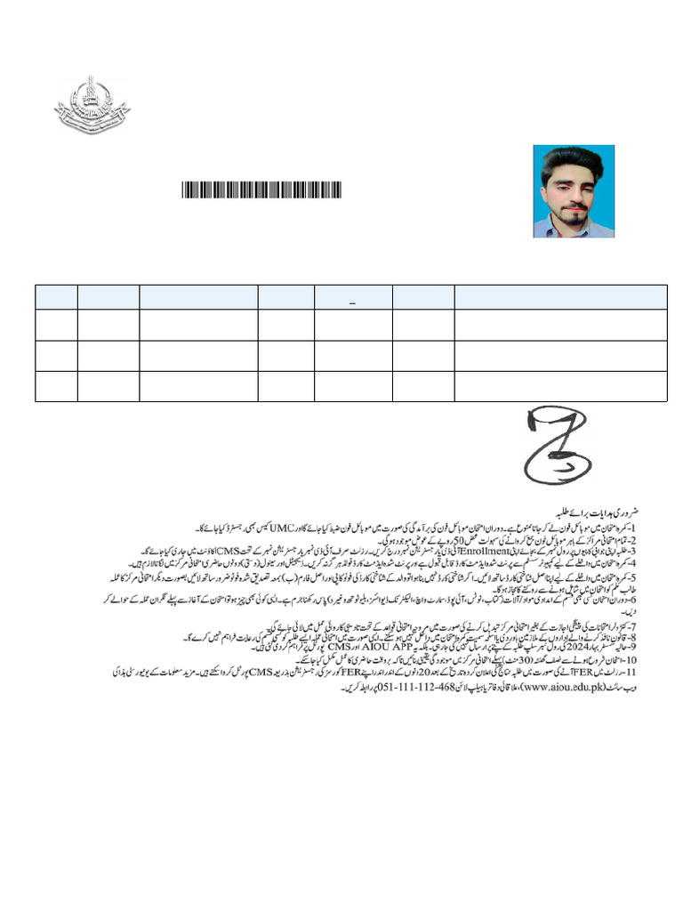 Aiou Roll No Slip Pdf