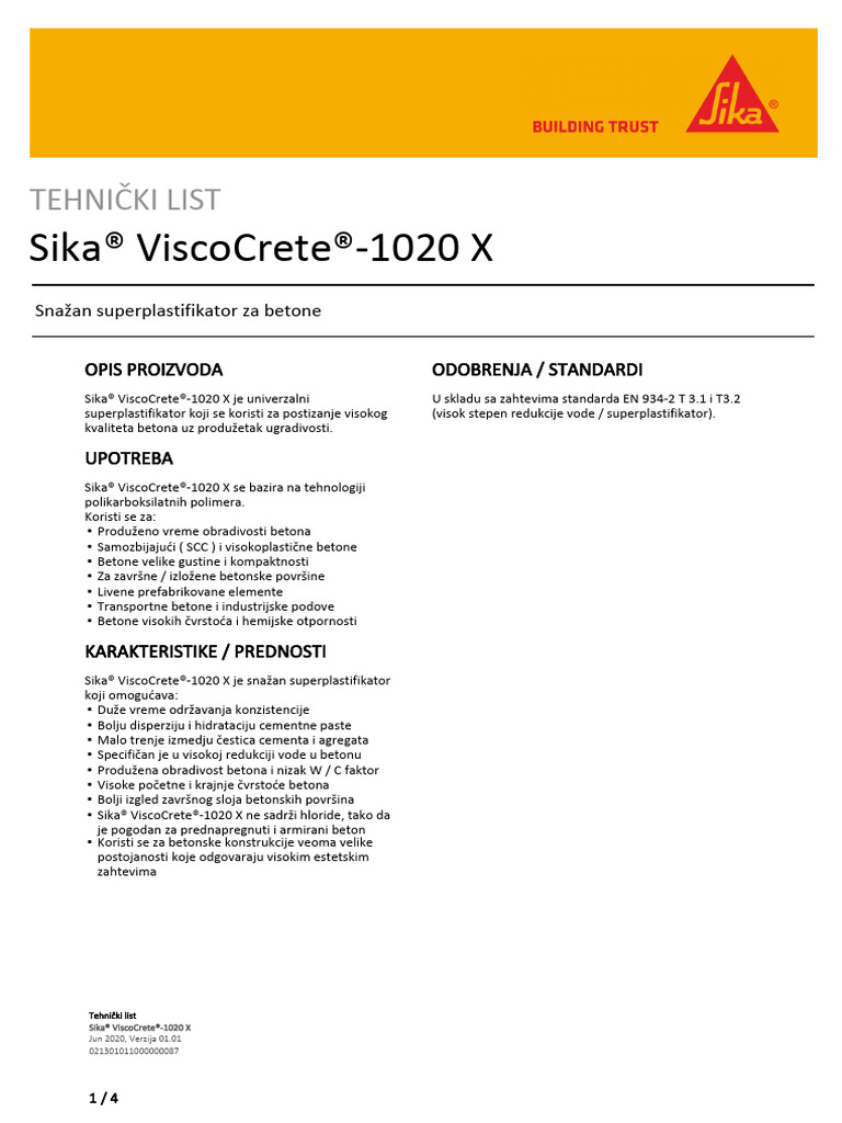 Sika Viscocrete - 1020x | PDF