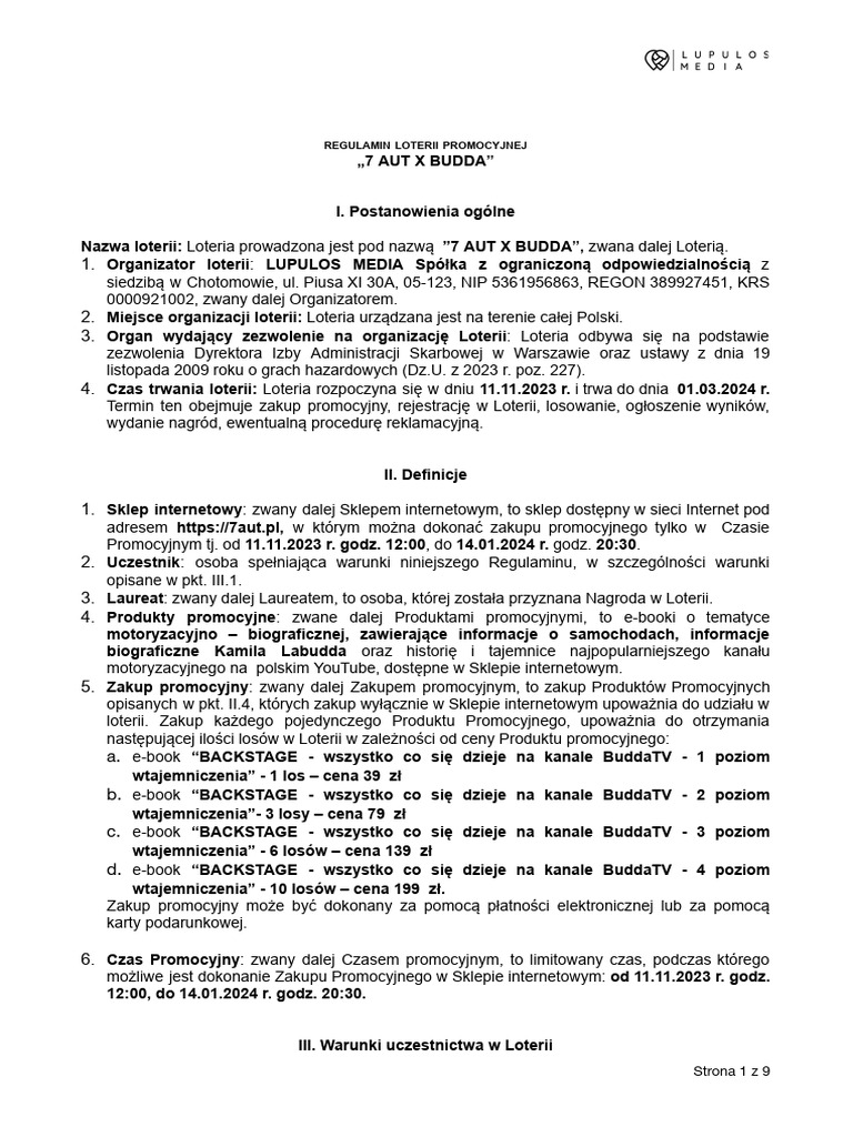 7AUT Regulamin Karty | PDF