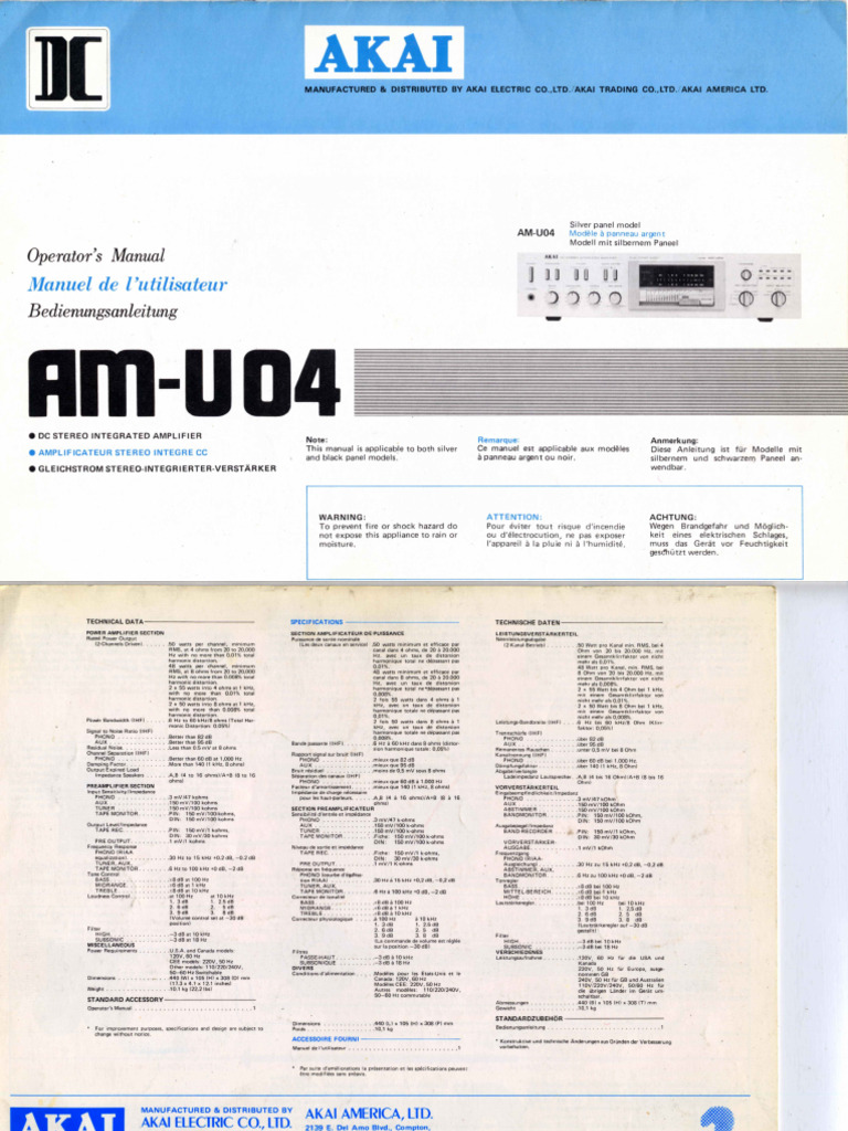 Akai AM U04 Owners Manual | PDF