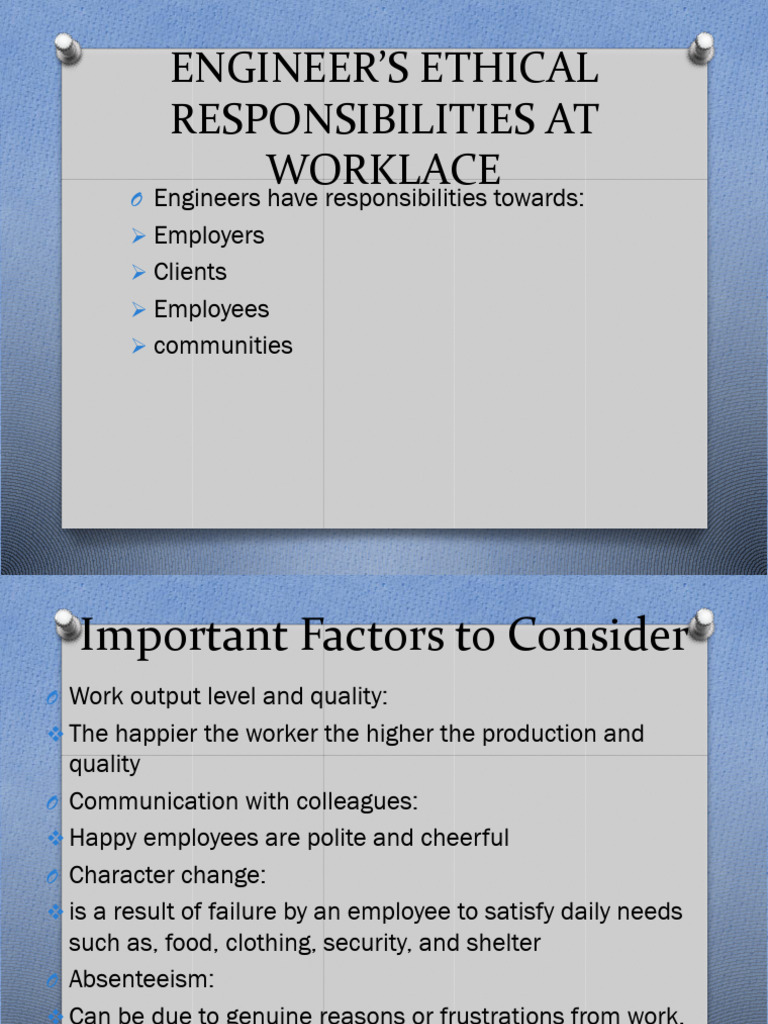 Topic 1 Engineer's Ethical Responsibilities at Workplace | PDF