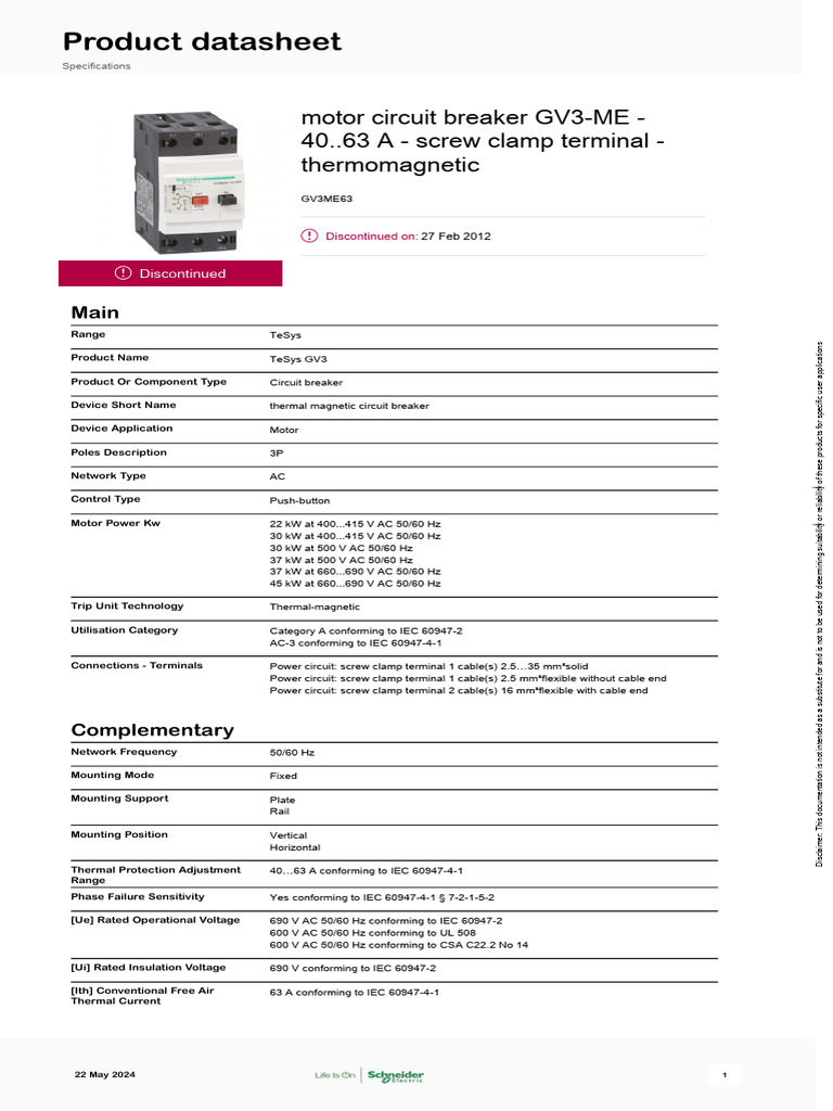 Schneider Electric - Schneider-Legacy-Products - GV3ME63 | PDF ...