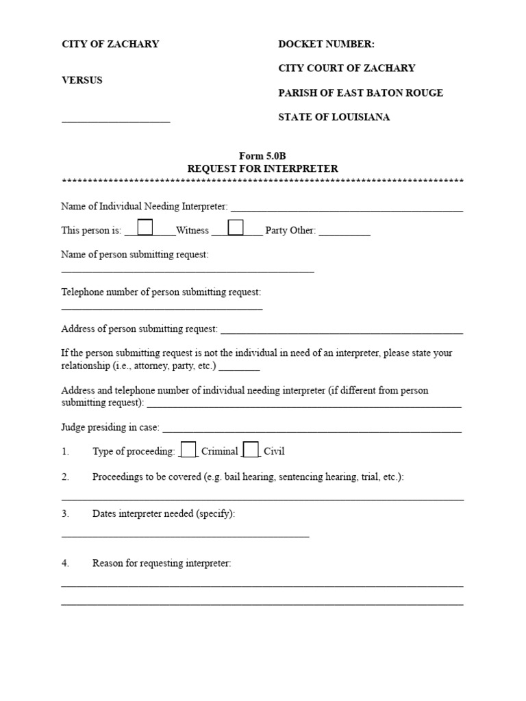 Request For Interpreter Form 5.0B | PDF