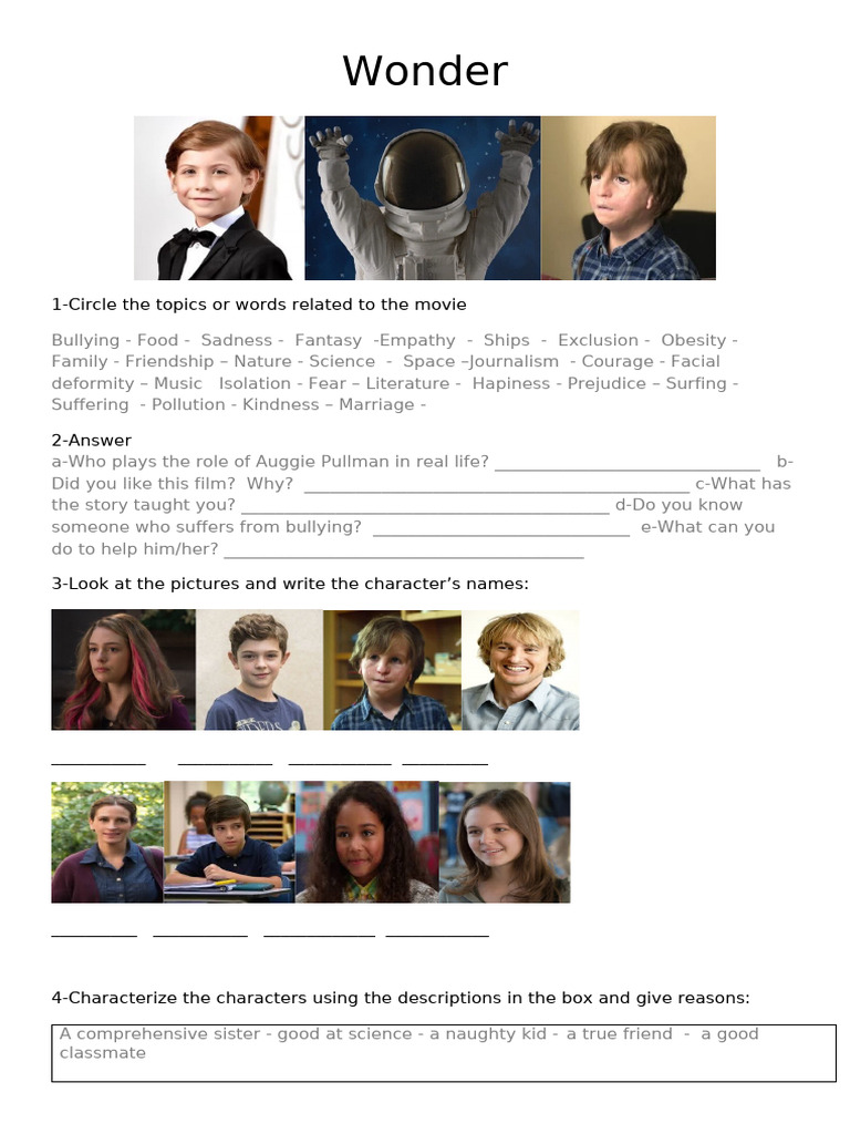 Wonder Film Worksheet | PDF | Language Arts & Discipline | Self-Improvement
