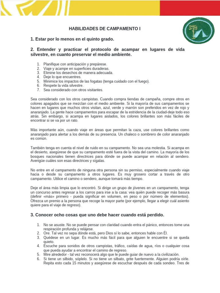 HABILIDADES DE CAMPAMENTO I | PDF