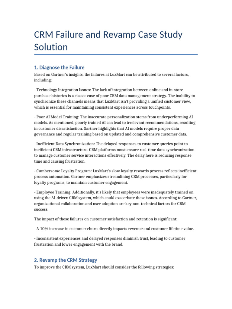 CRM Failure and Revamp Solution | PDF | Customer Relationship ...