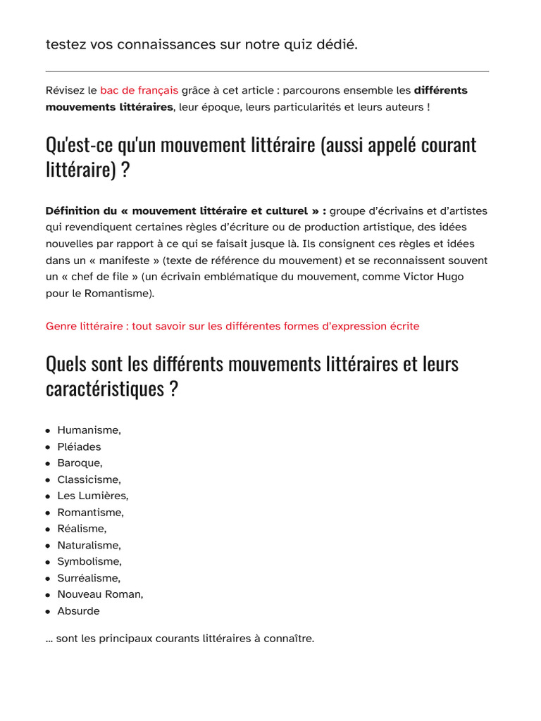 Les Mouvements Littéraires - L'Etudiant | PDF
