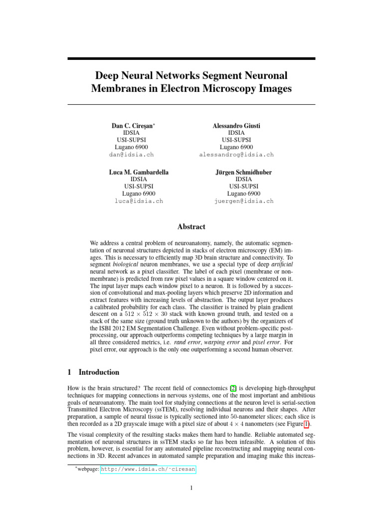 NIPS 2012 Deep Neural Networks Segment Neuronal Membranes in Electron Microscopy Images Paper | PDF