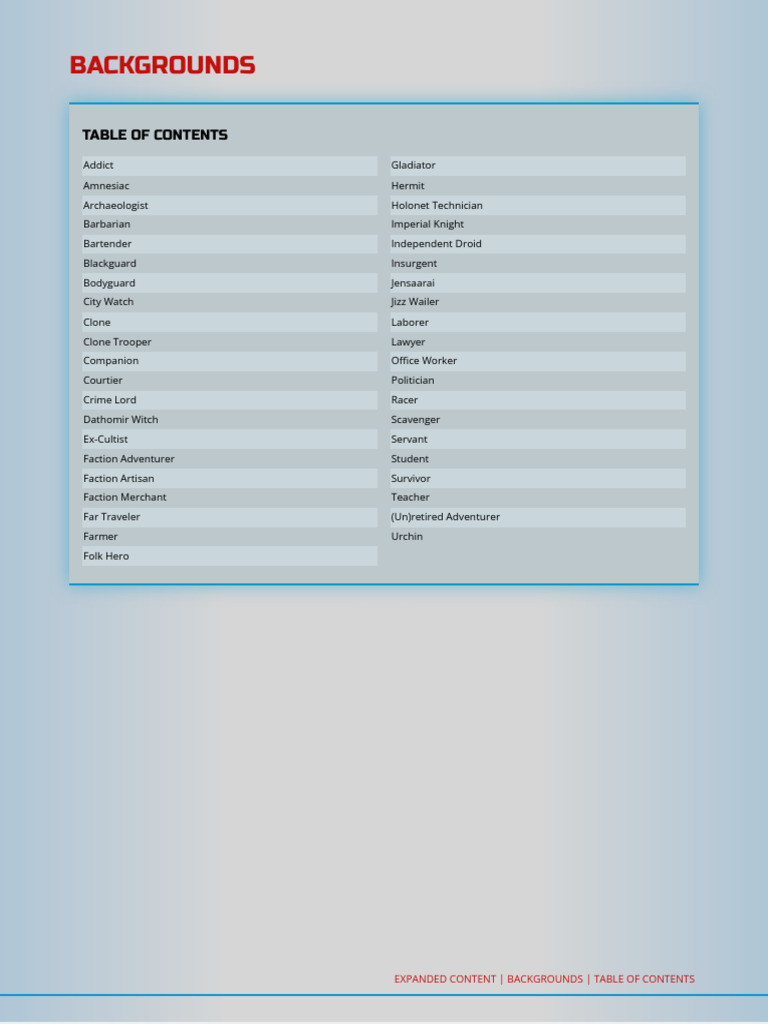 SW5e - Extented Backgrounds | PDF