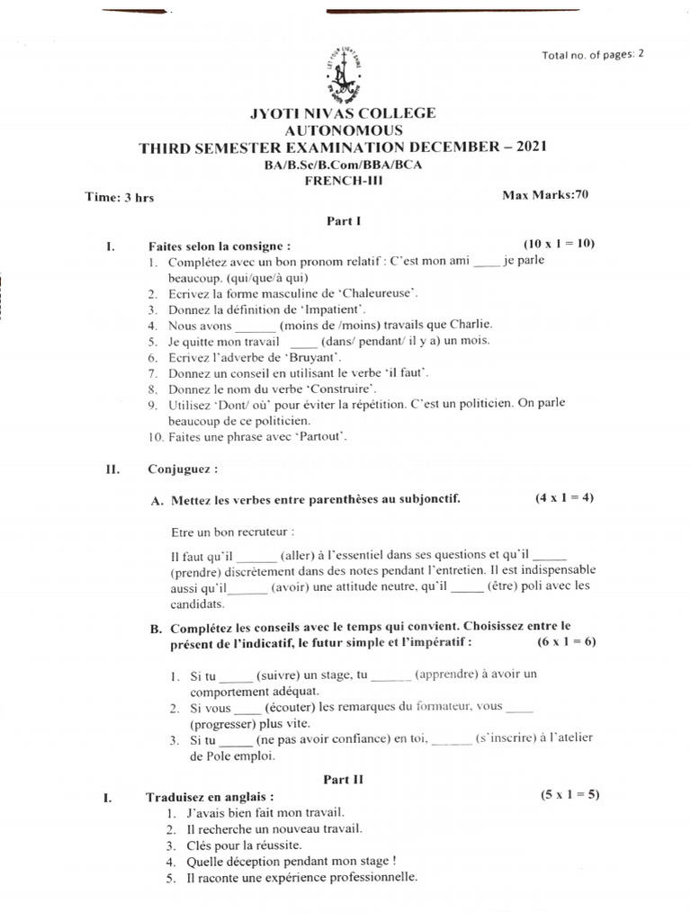 French-III Ba B.SC B.com Bba Bca | PDF