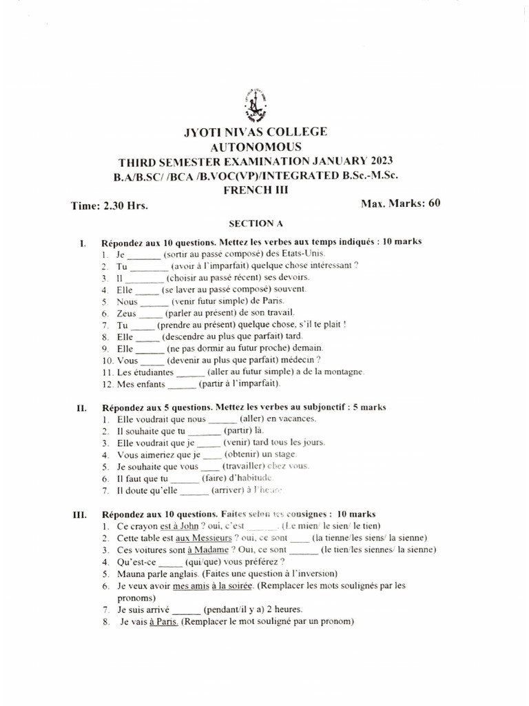French III - Ba - B.SC - Bca - B.voc (VP) - Integrated B.SC - M.SC | PDF