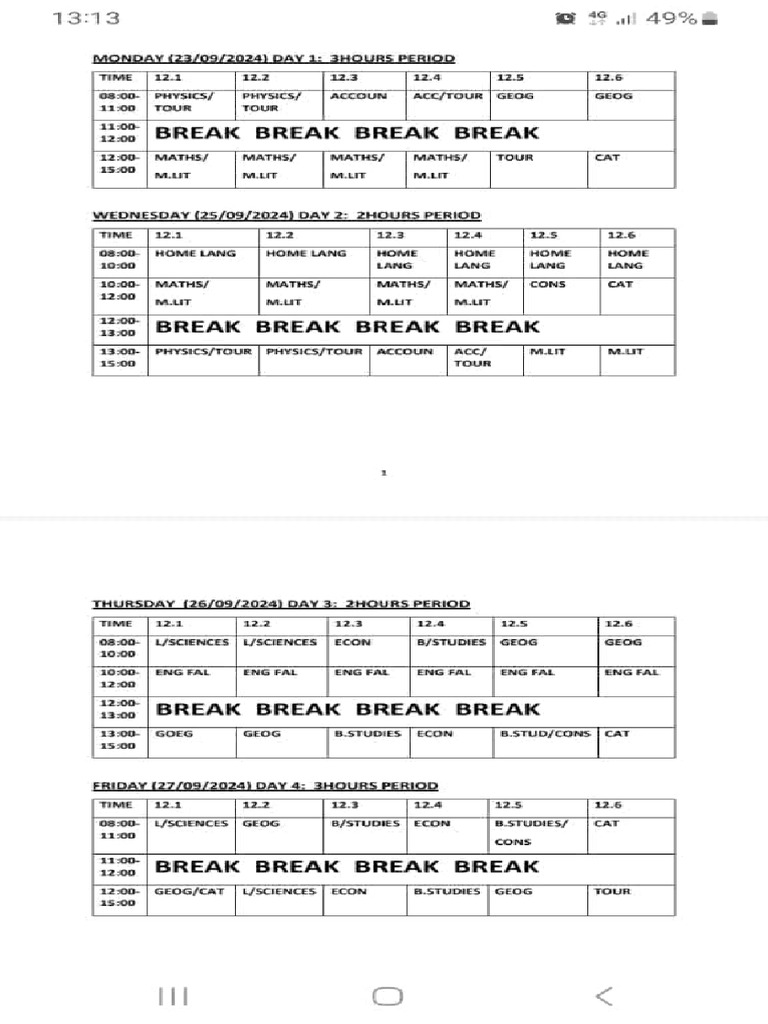 Format of A Timetable | PDF