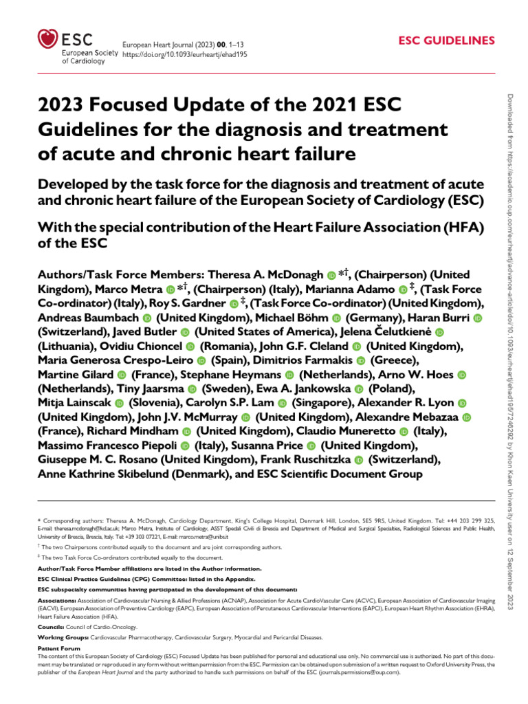 ESC Heart Failure Guideline | PDF