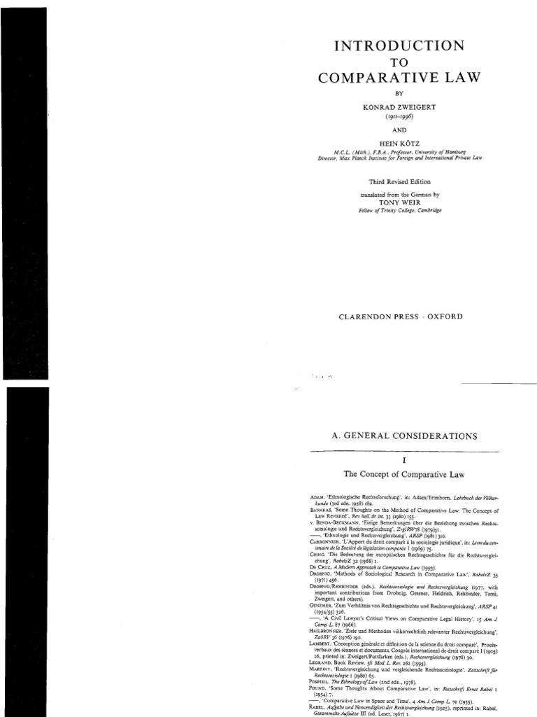 Zweigert, K., Kötz, H., Introduction To Comparative Law - General Considerations | PDF